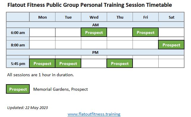 Public Group Personal Training Timetable – Flatout Fitness Training